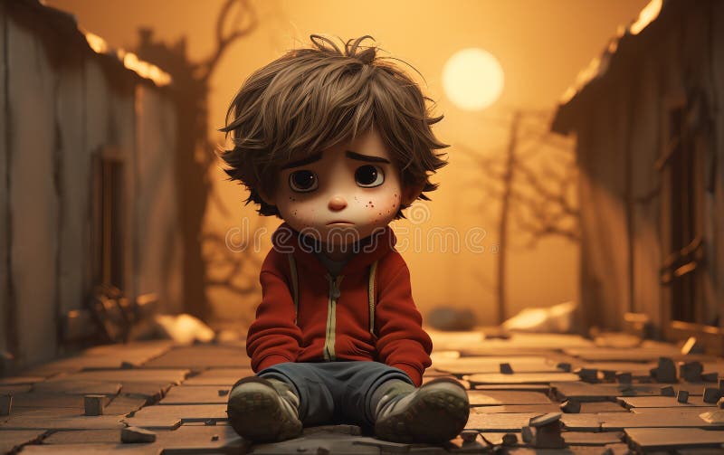 Alone and Sad: 3D Depiction of a Cute Boy. Generative by Ai Stock ...