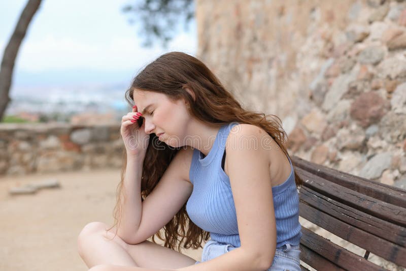 Alone and Sad Woman Sitting on a Bench Stock Photo - Image of person ...