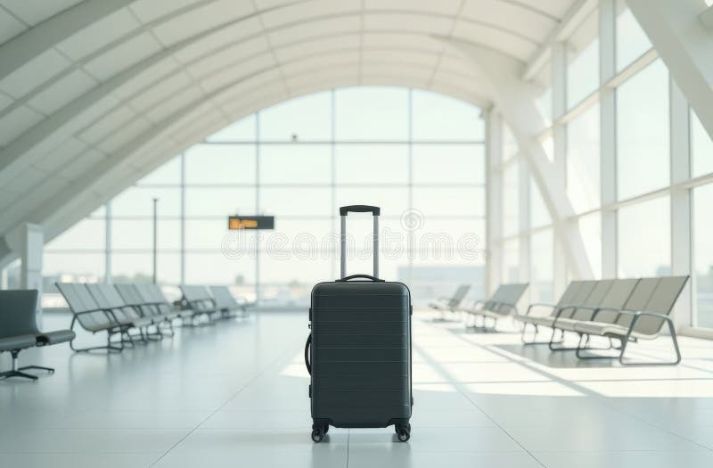 Alone Suitcase in Modern Airport Terminal with Natural Light and ...