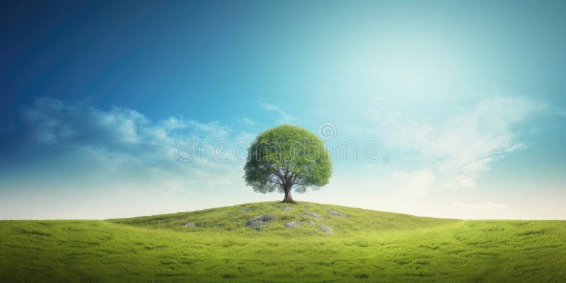 Alone Tree in the Field, Generative AI Stock Illustration ...