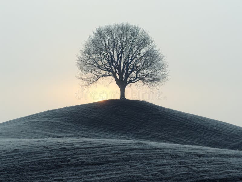 Alone Tree on Hill in Different Season, Minimalistic Photograph Stock ...