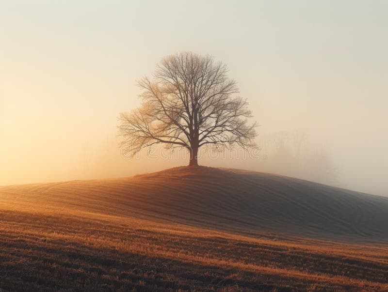 Alone Tree on Hill in Different Season, Minimalistic Photograph Stock ...