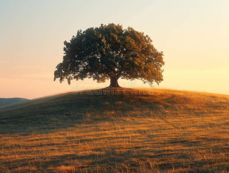 Alone Tree on Hill in Different Season, Minimalistic Photograph Stock ...