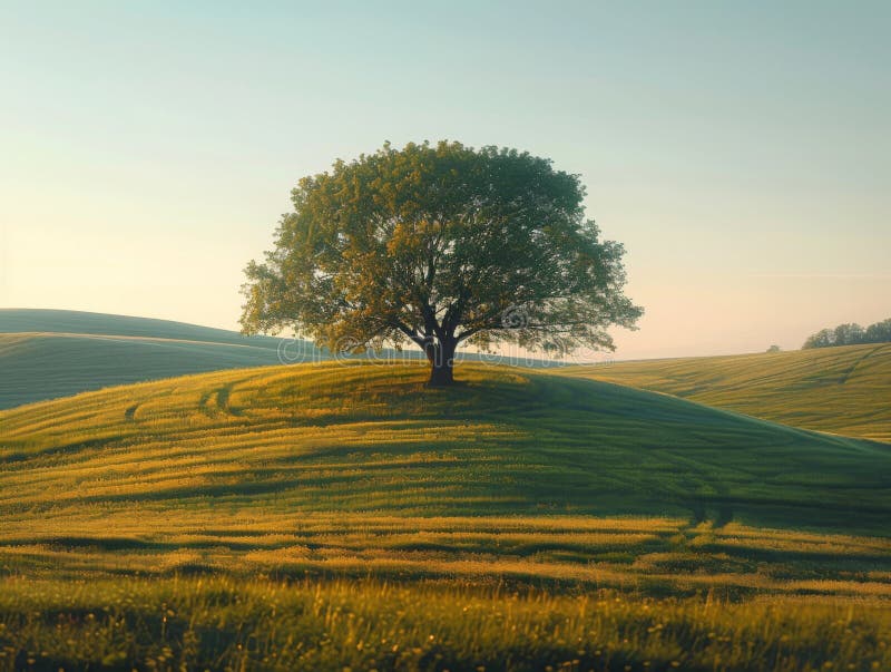 Alone Tree on Hill in Different Season, Minimalistic Photograph Stock ...