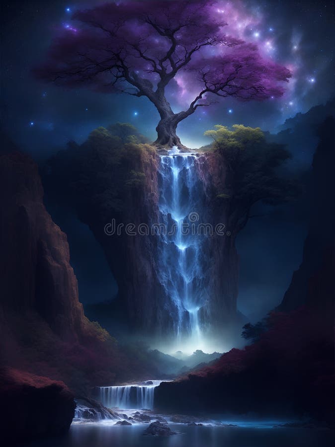 Alone Tree and Milky Way Arch at Night. Vertical with Old Tree with ...