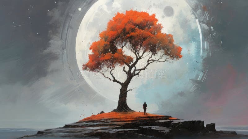 Alone tree in outer space stock illustration. Illustration of surreal ...