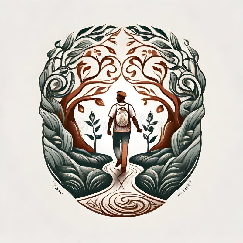 Alone with Tree, Vintage Style. Vector Illustration Stock Illustration ...
