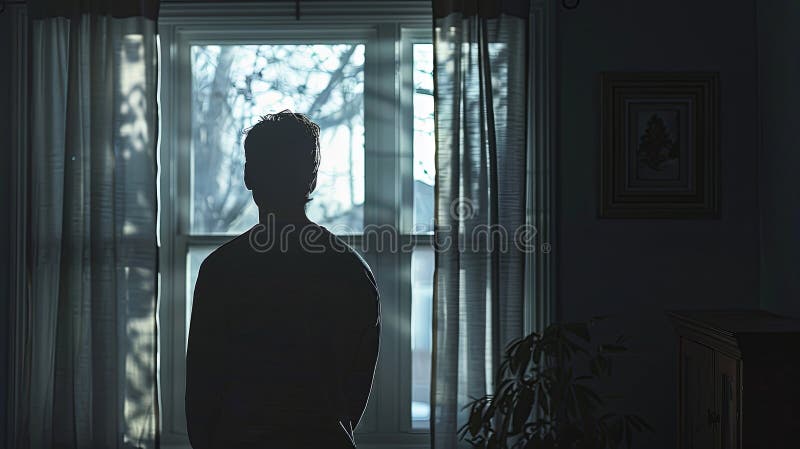 Alone by the Window, a Figures Silhouette is Outlined in Soft Light ...