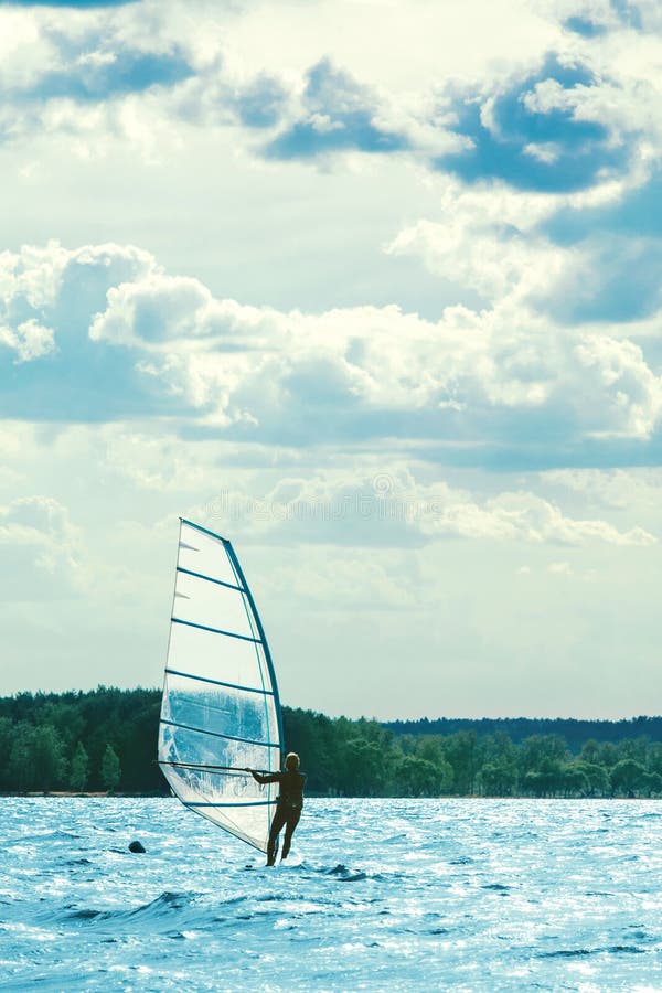 Alone Windsurfer Catches the Wind Editorial Image - Image of motion ...