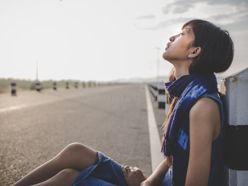 Alone woman on the road stock image. Image of nature - 96734695