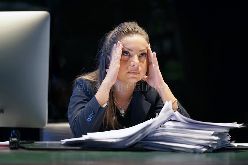 Alone Working in Office with a Lot of Documents. Yelling and Screaming ...