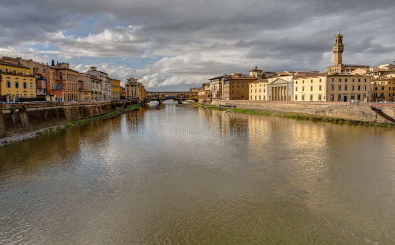 Along the Arno River in Florence - Italy Stock Image - Image of ...