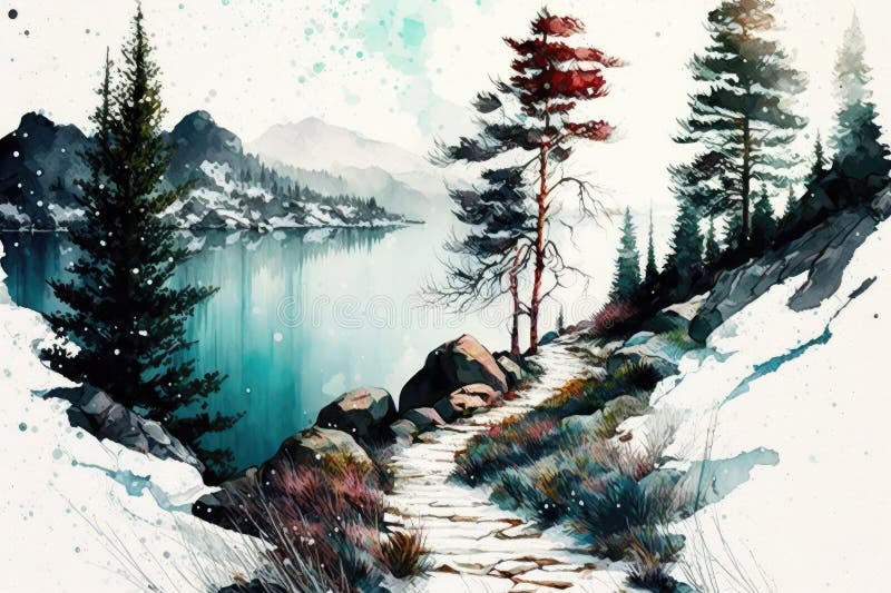 Snow Path Snowy Mountain Forest Stock Illustrations – 184 Snow Path ...