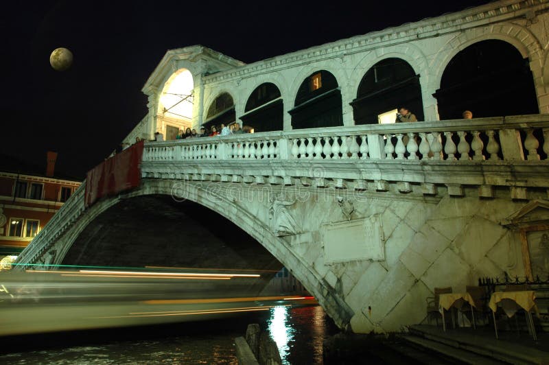 Along Rialto Bridge, Venice at Night Stock Photo - Image of piazza ...