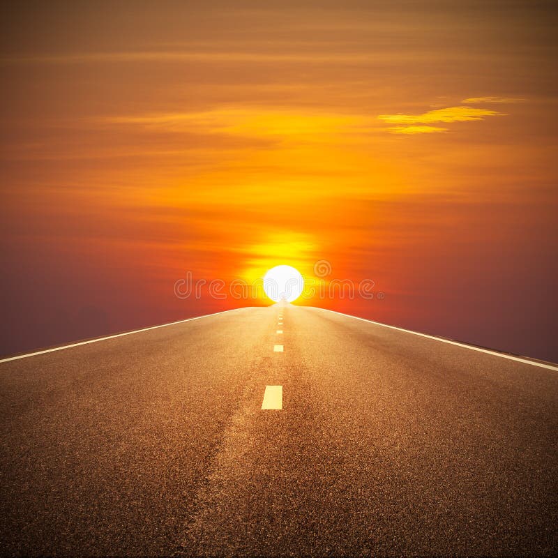 Beautiful Sun Rising Sky with Asphalt Highways Road in Rural Sce Stock ...