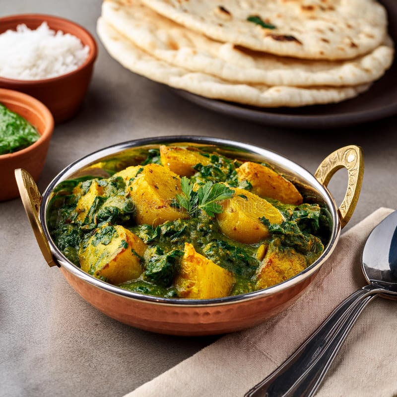 Aloo palak, AI generated stock illustration. Illustration of dish ...