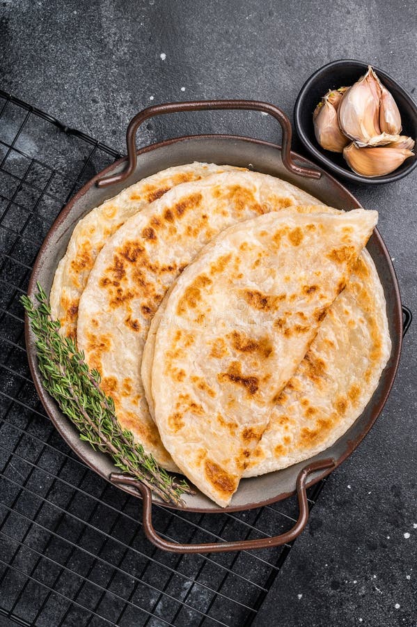 Aloo Paratha Indian Potato Stuffed Flatbread Black Background Top View ...