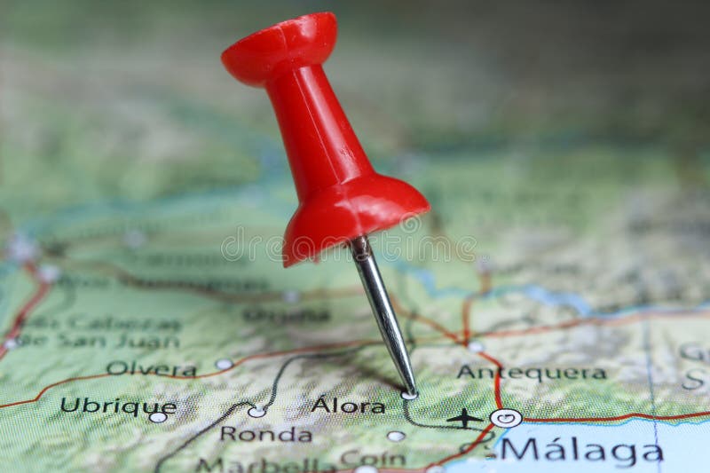 Alora, Spain pin on map stock image. Image of island - 346781439