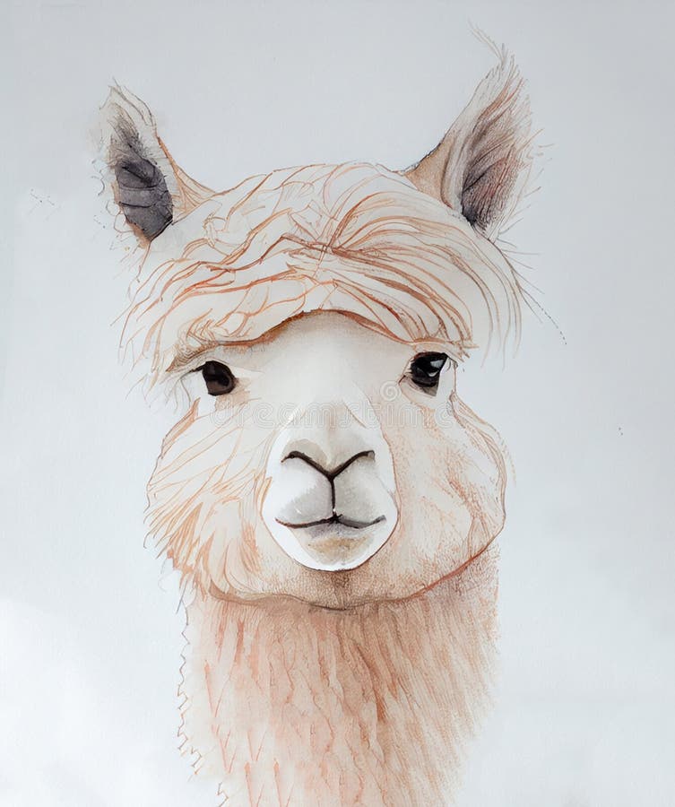 Alpaca Drawing with Bit of Watercolour Stock Illustration ...