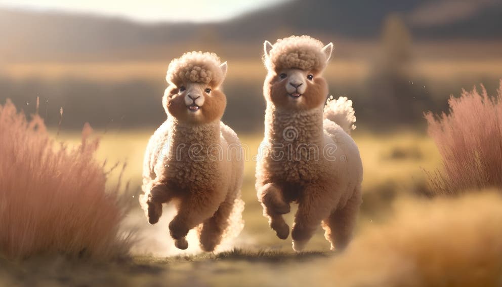Alpaca (Lama Glama) Running in the Field Stock Illustration ...