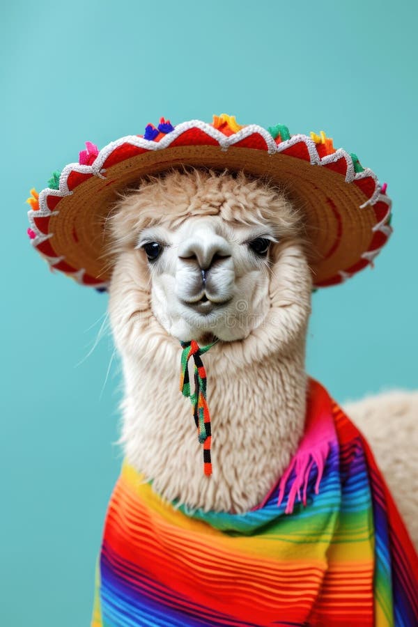 Alpaca or Lama in National Mexican Hat Stock Illustration ...
