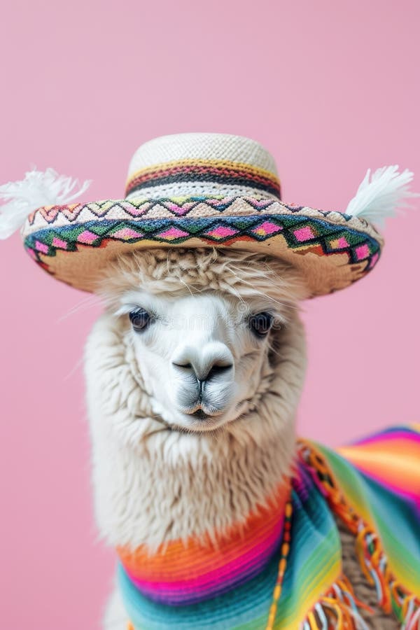 Alpaca or Lama in National Mexican Hat Stock Illustration ...