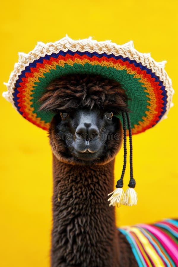 Alpaca or Lama in National Mexican Hat Stock Image - Image of generated ...