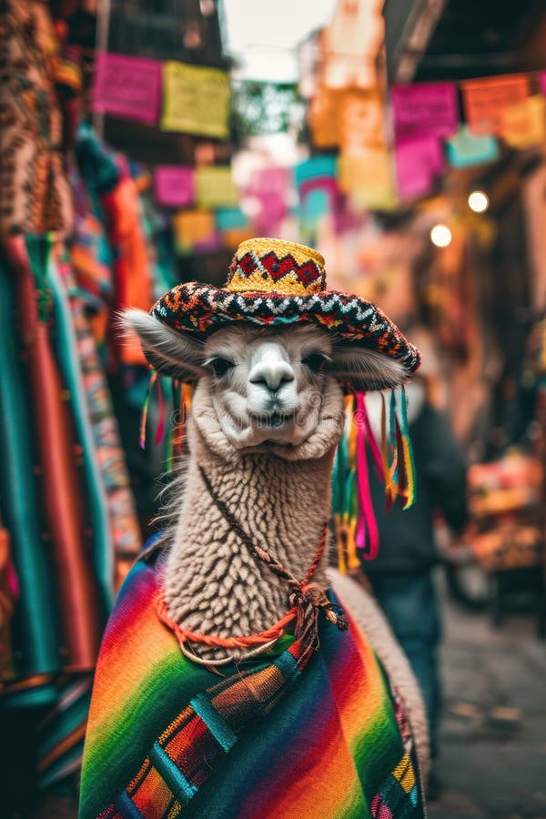 Alpaca or Lama in National Mexican Hat Stock Photo - Image of ...