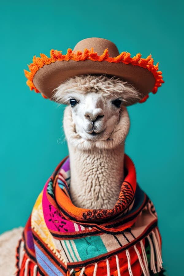 Alpaca or Lama in National Mexican Hat Stock Image - Image of funny ...