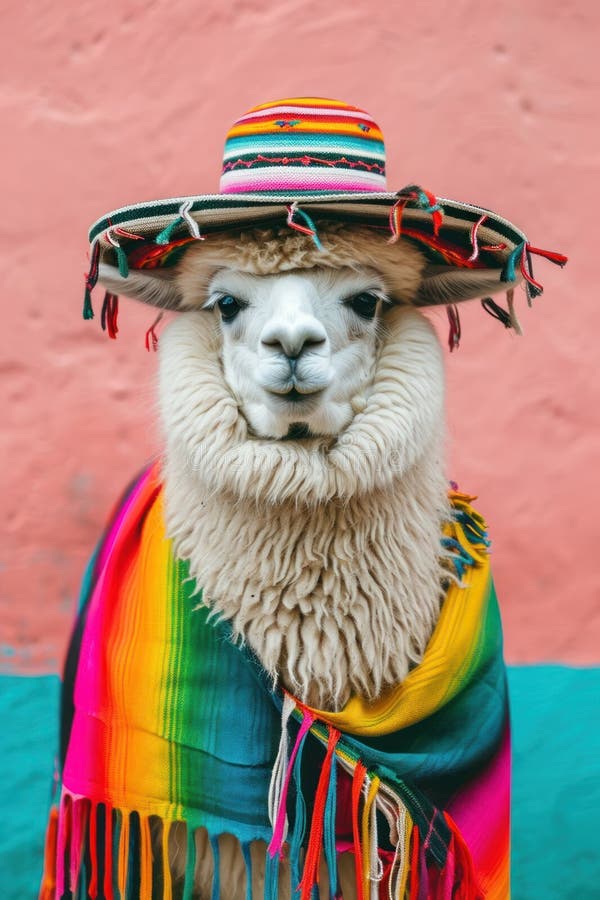 Alpaca or Lama in National Mexican Hat Stock Photo - Image of symbol ...
