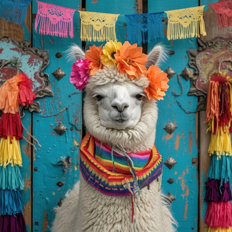Alpaca or Lama in National Mexican Hat Stock Photo - Image of culture ...