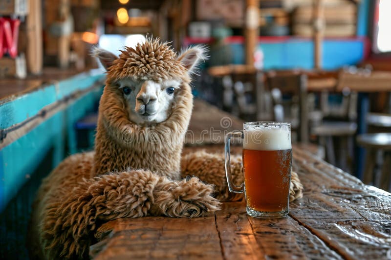Alpaca Sitting at Pub Table with a Beer Mug Stock Illustration ...