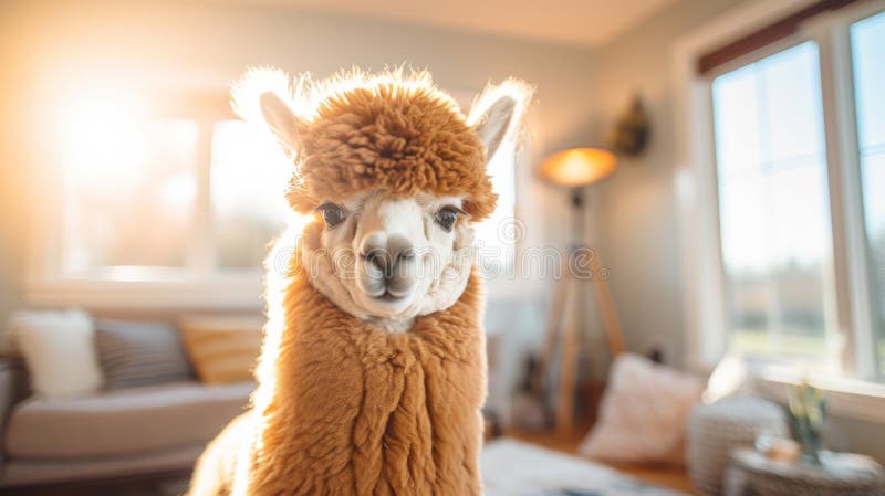 Alpaca in Warm, Well-lit Home, Indoor Pet Stock Illustration ...