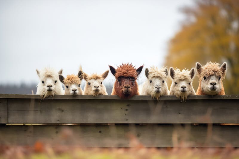 Alpacas Aligned Along a Barns Wooden Fence Stock Image - Image of ...