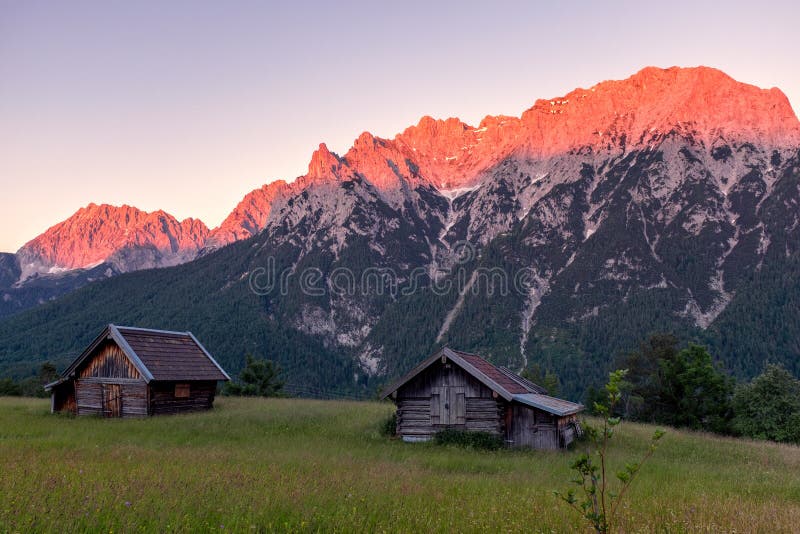 Alpen Glow Across a Mountain Range in Bavaria Stock Photo - Image of ...