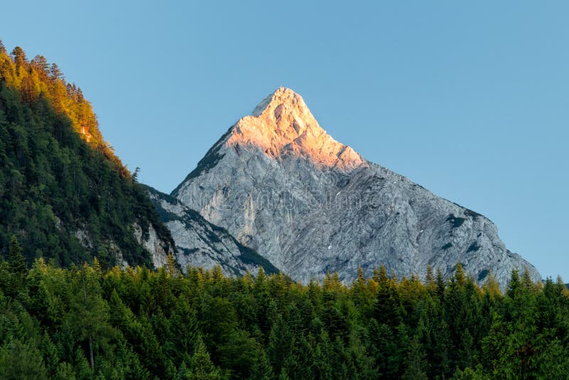 Alpen Glow Across a Mountain Range in Bavaria Stock Photo - Image of ...