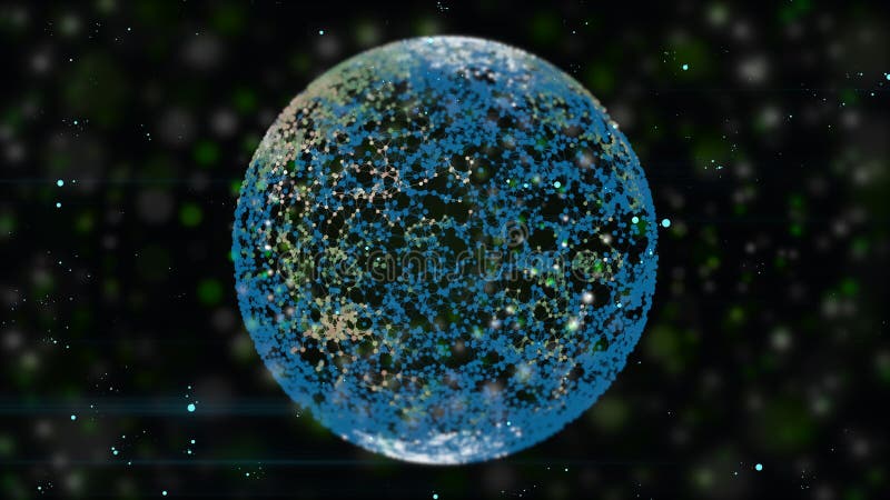 Loopable Animation of Abstract Blue and Yellow Neon Lattice Sphere Rotating on Dark Background ...