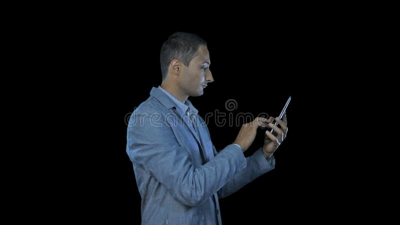 Alpha Channel Man Working with Tablet Stock Video - Video of tablet ...