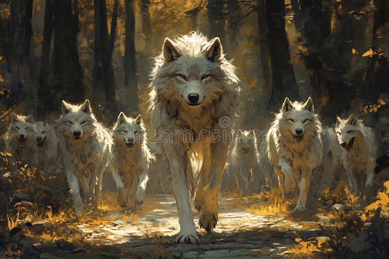 Alpha Dire Wolf Leading the Pack through Dense Forest Path, Proud and ...