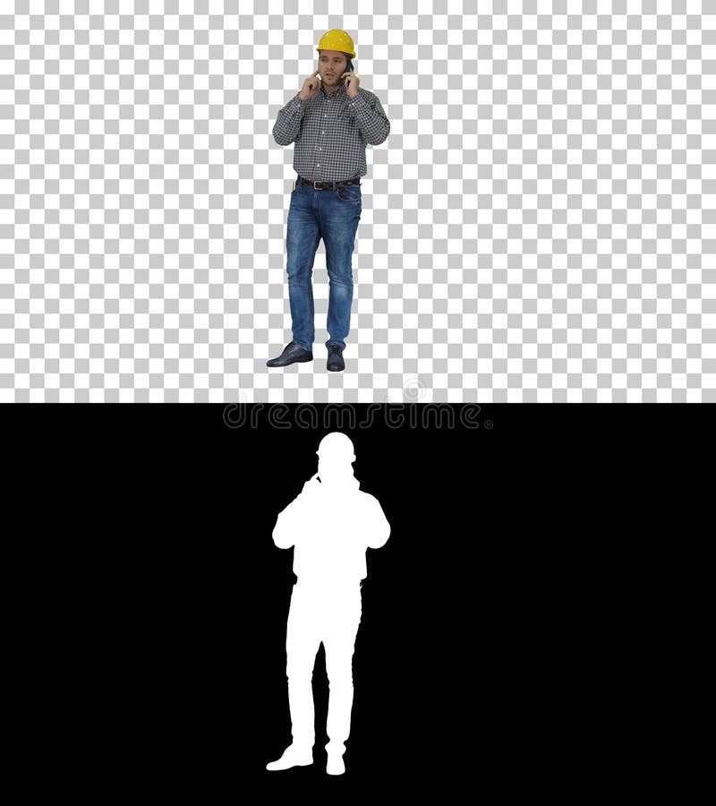 Construction Worker Using Smartphone, Alpha Channel Stock Photo - Image ...