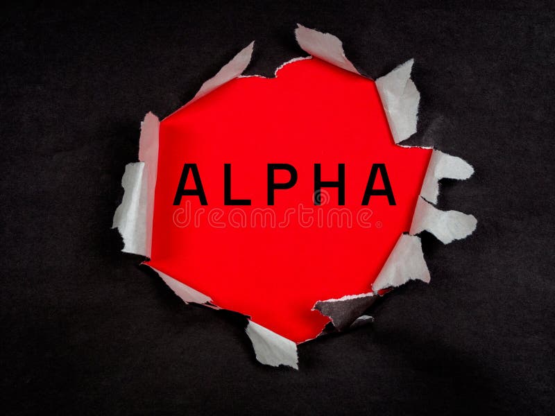 ALPHA Text on Colored Black Red Paper Background Stock Photo - Image of ...