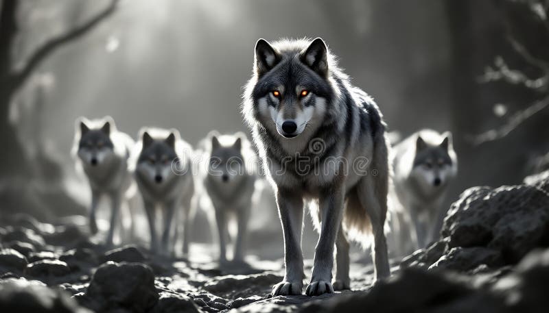 Alpha Wolf and Pack stock illustration. Illustration of pack - 365859313