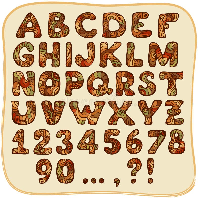 African Ethnic Primitive Font. Hand Drawn Brightly Safari Vector ...