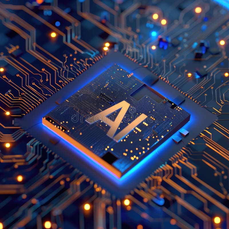 Alphabet AI on Microchip on Computer Mainboard. Stock Illustration ...