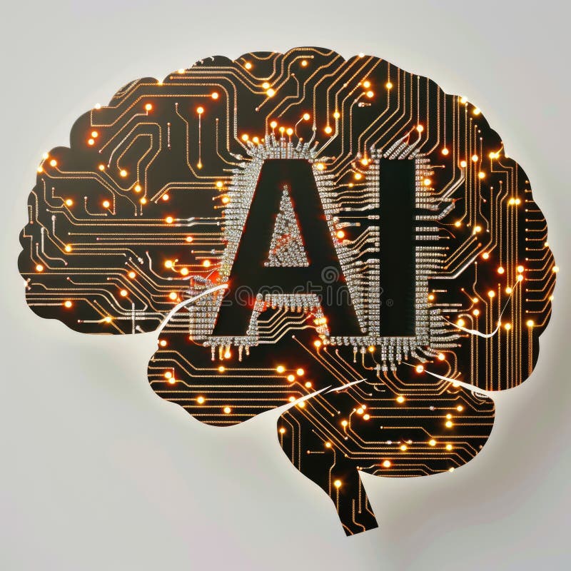 Alphabet AI on Microchip in Human Brain Model. Stock Illustration ...