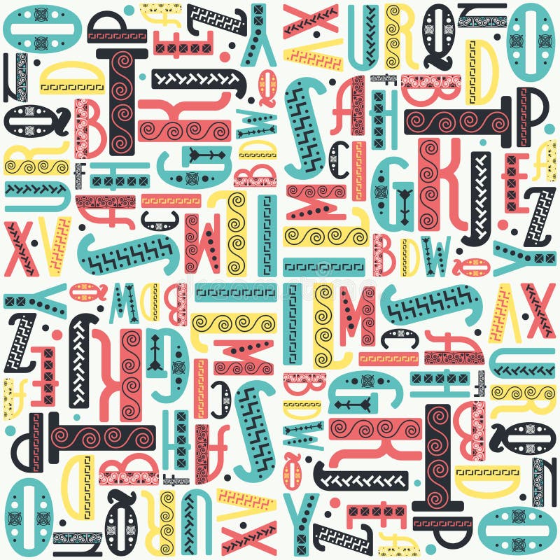Alphabet in Art Deco Style Vector Colorful Letters Seamless Pattern ...