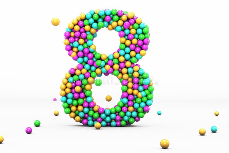 Alphabet Balls Multi-colored, Kids Font 3d Render. Number 8. Isolated ...