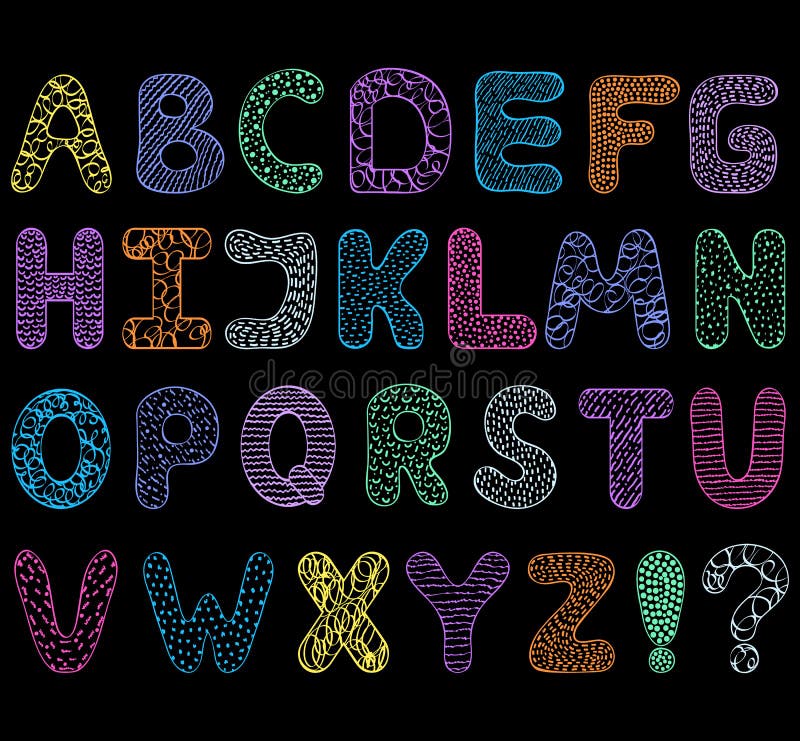Alphabet on Black Background. Stock Vector - Illustration of isolated ...