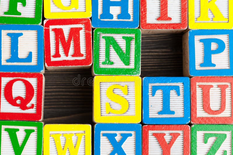 Alphabet Blocks ABC on Wooden Table. Close Up. Stock Image - Image of ...