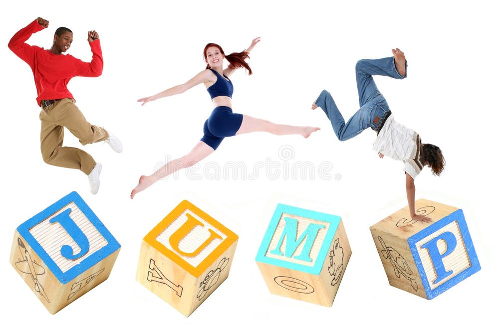 Alphabet Blocks JUMP with People Jumping Stock Photo - Image of ...